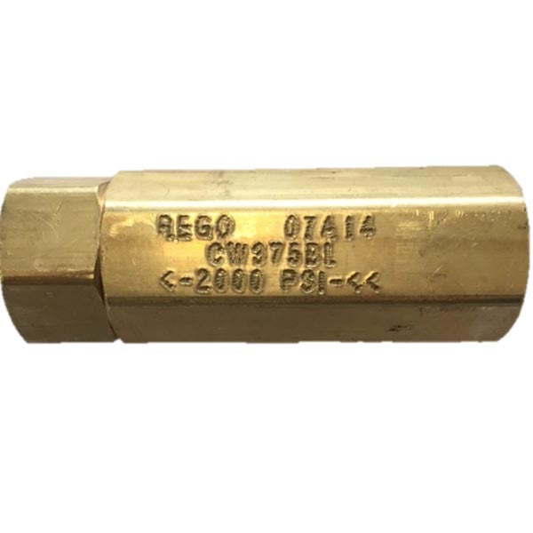 Rego 3/8'' FxF Brass Check Valve, 2000 psi, 5 OPG, Viton and Buna ORin ...